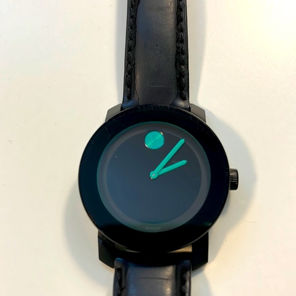 Movado | Accessories | Movado Bold Black Watch With Green | Poshmark